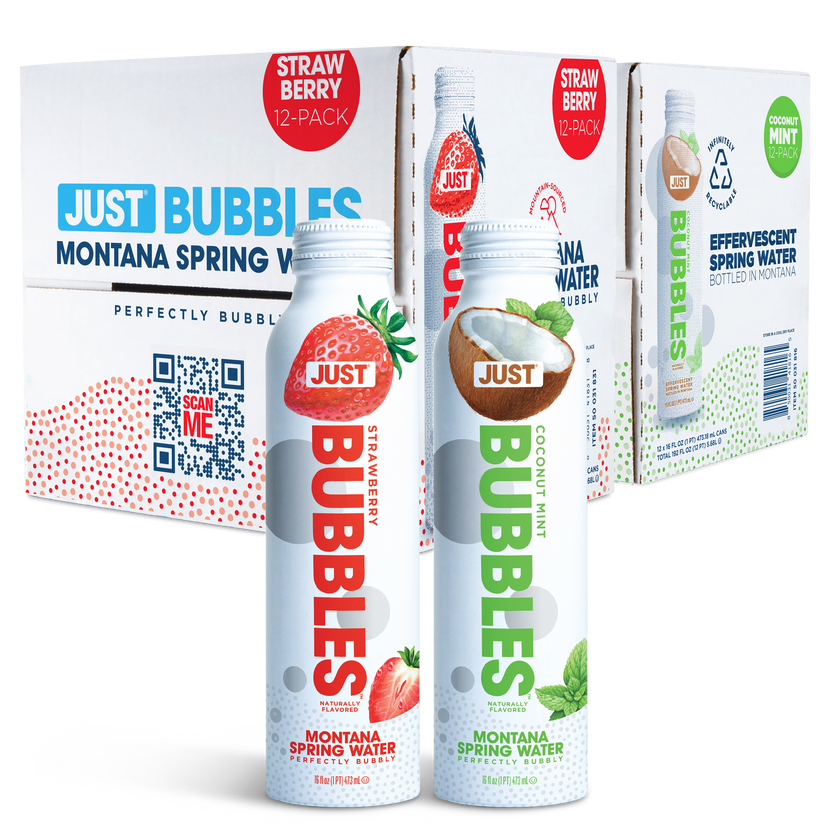 JUST Bubbles Sparkling Strawberry & Coconut Mint Flavored Spring Water ...